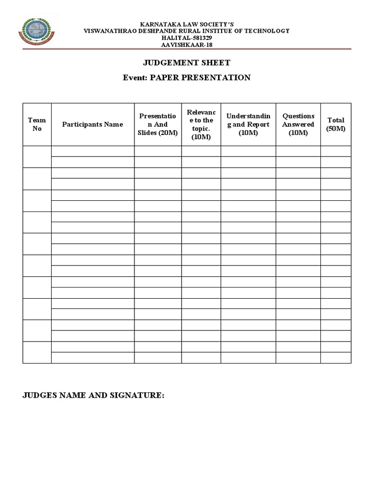 Judgement Sheet Event: Paper Presentation | PDF | Science & Mathematics ...