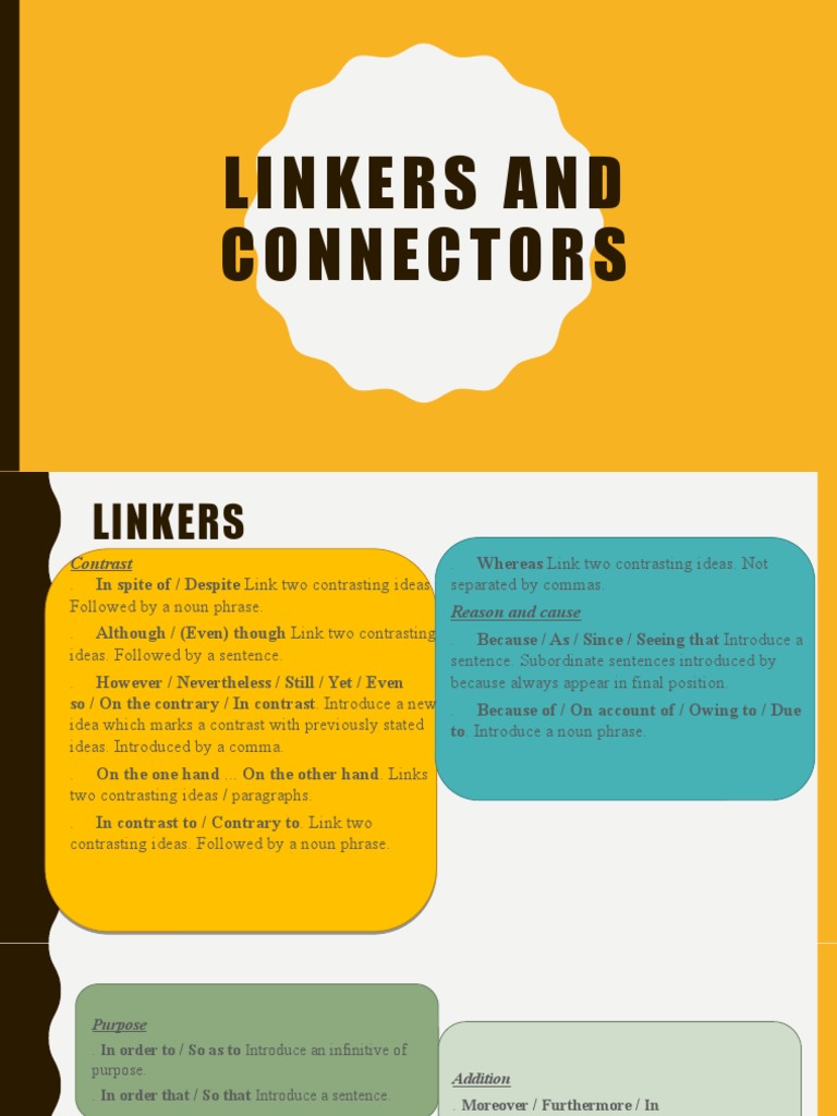 Linkers and Connectors Guide | PDF | Sentence (Linguistics) | Phrase