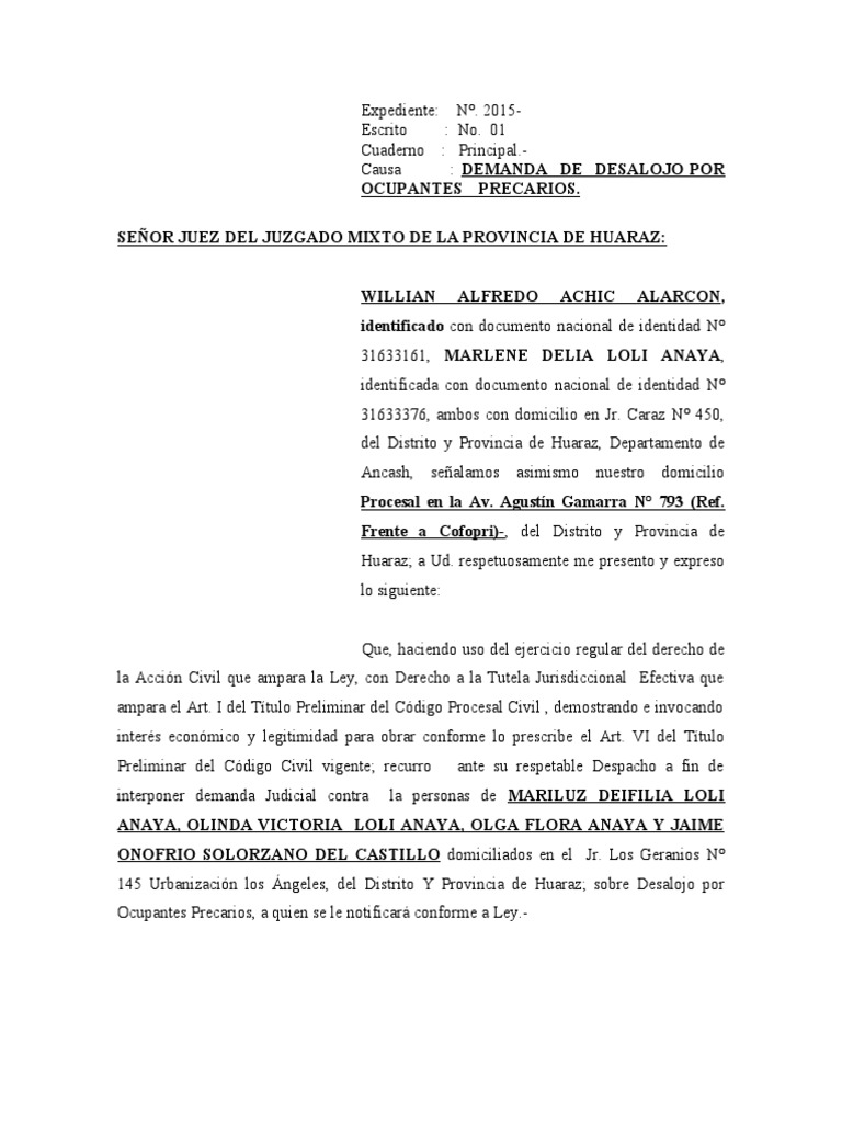 Desalojo Achic | PDF | Propiedad | Ley procesal