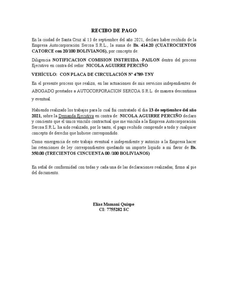 RECIBO DE PAGO-edicto de Prensa | PDF | Bolivia | Gobierno