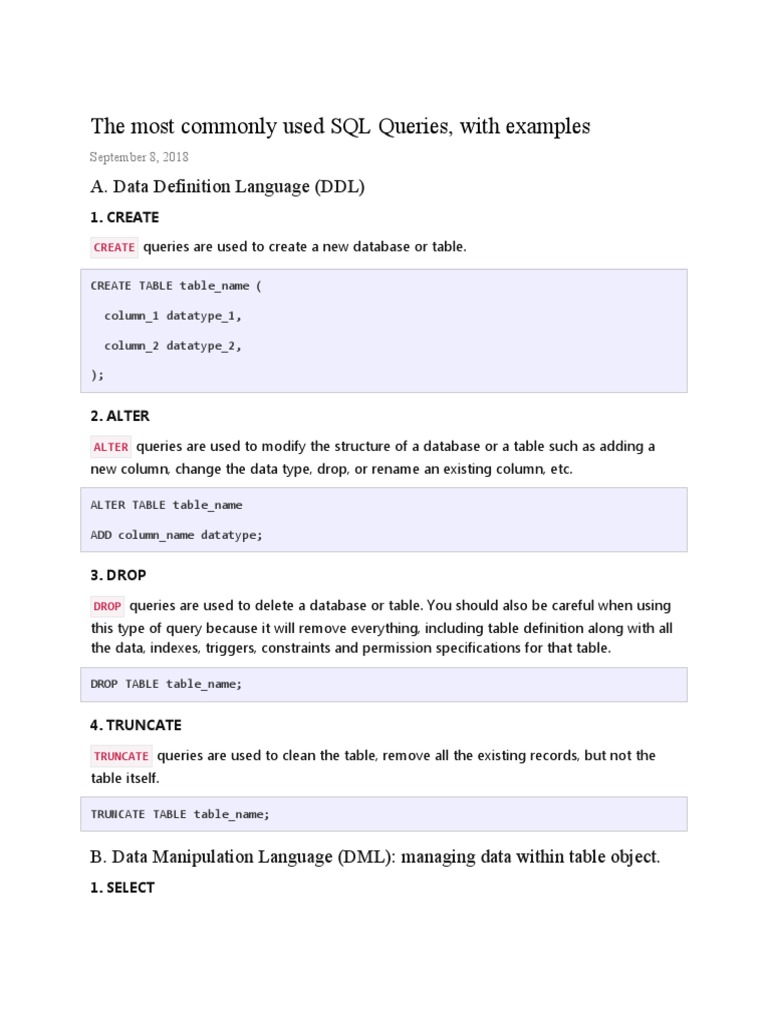 The Most Commonly Used SQL Queries | PDF | Backup | Computer Data Storage