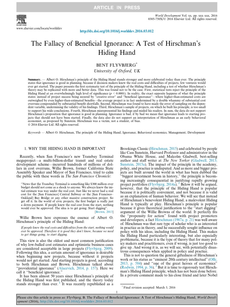 The Fallacy of Beneficial Ignorance: A Test of Hirschman's Hiding Hand ...