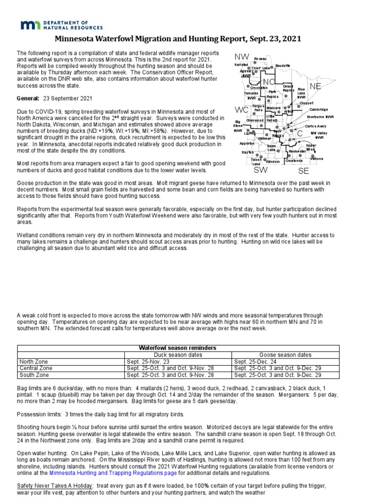 Sept 23 2021 MN WF Mig Report | PDF | Bird Migration | Hunting