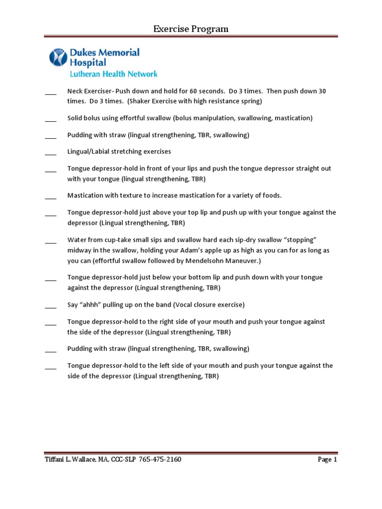 Dukes Exercise Program Sheets 2 | PDF | Tongue | Human Head And Neck