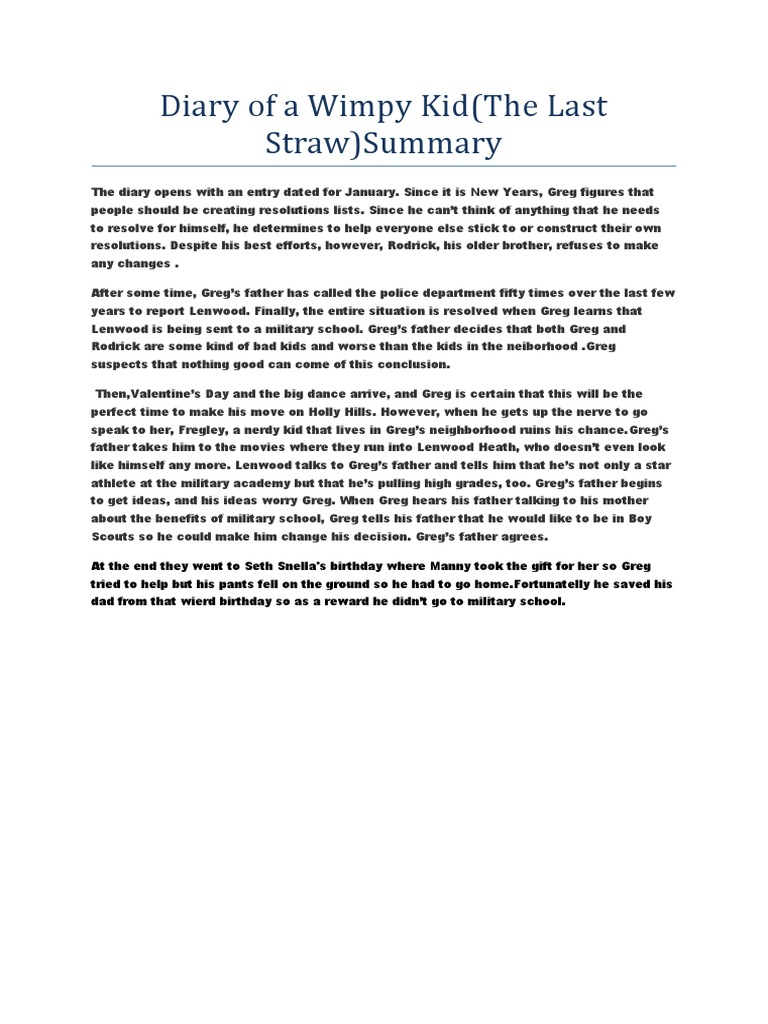 Diary of A Wimpy Kid Summary | PDF