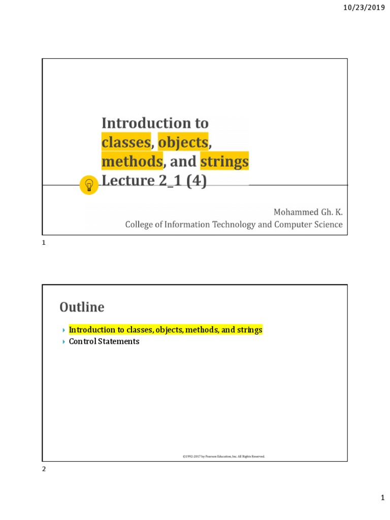 Introduction To Classes, Objects, Methods, and Strings Control Statements | PDF | Programming ...