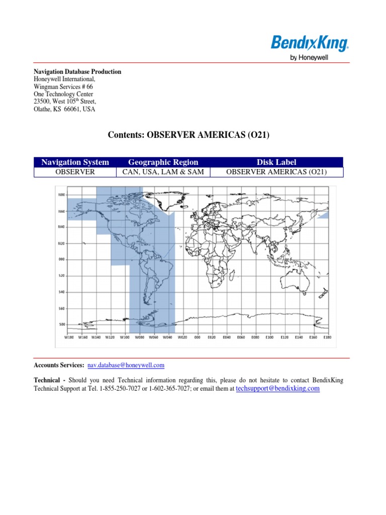 Contents: OBSERVER AMERICAS (O21) : Navigation System Geographic Region ...