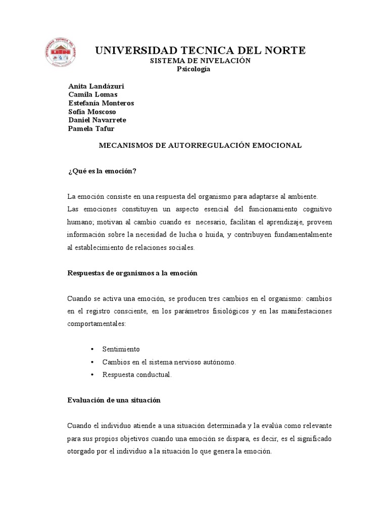 Mecanismos De Autorregulación Emocional Pdf Las Emociones
