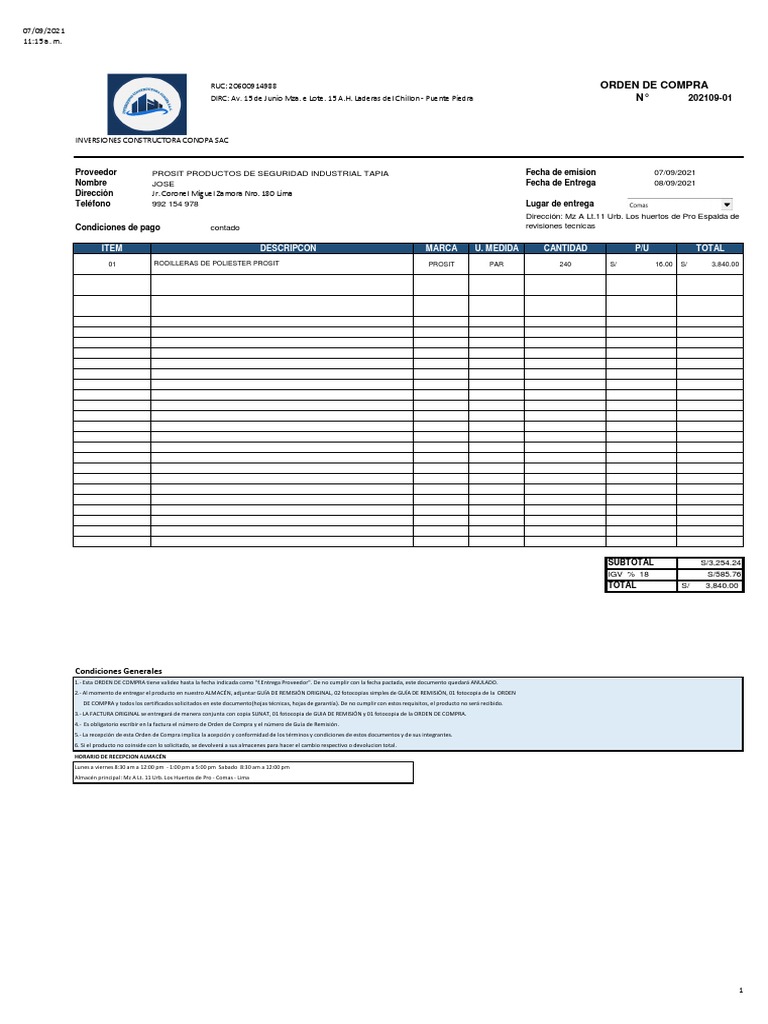 Modelo de Orden de Compra | PDF