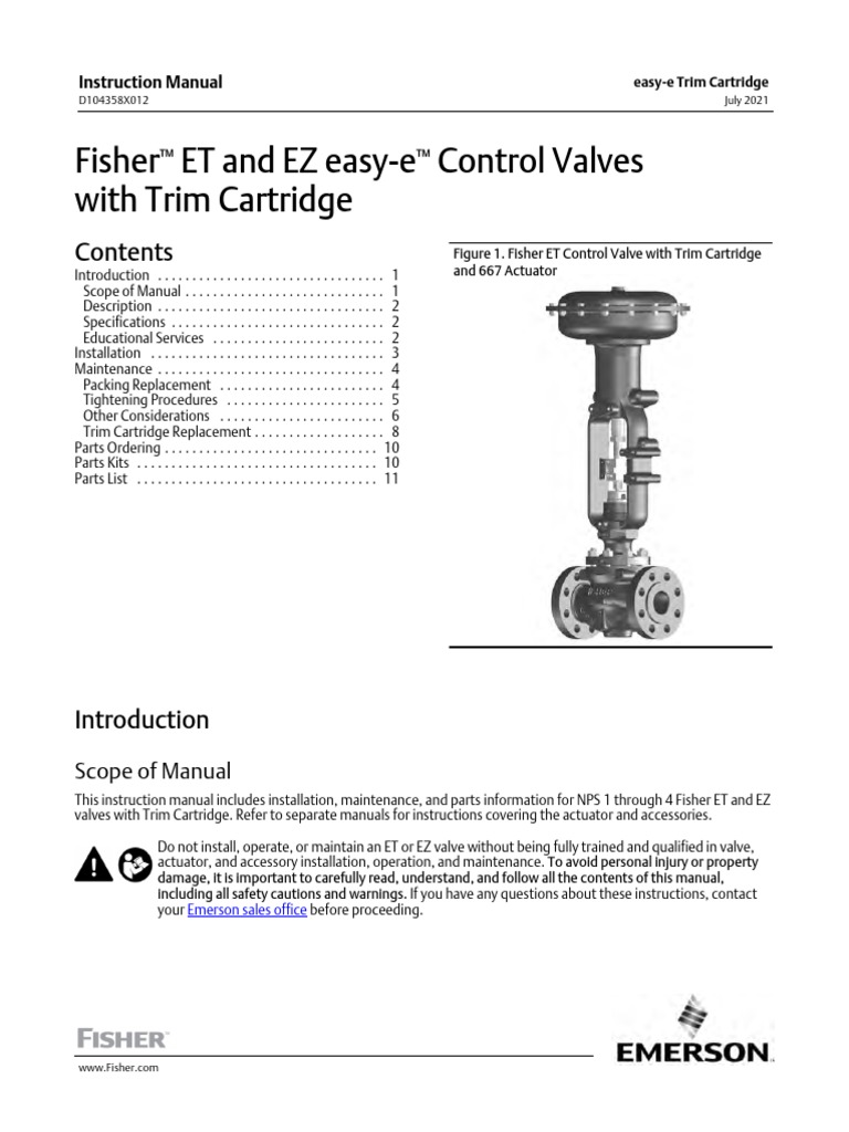 Fisher ET and EZ Easy e Control Valves With Trim Cartridge: Scope of ...