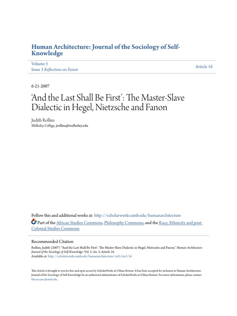 And The Last Shall Be First': The Master-Slave Dialectic in Hegel ...
