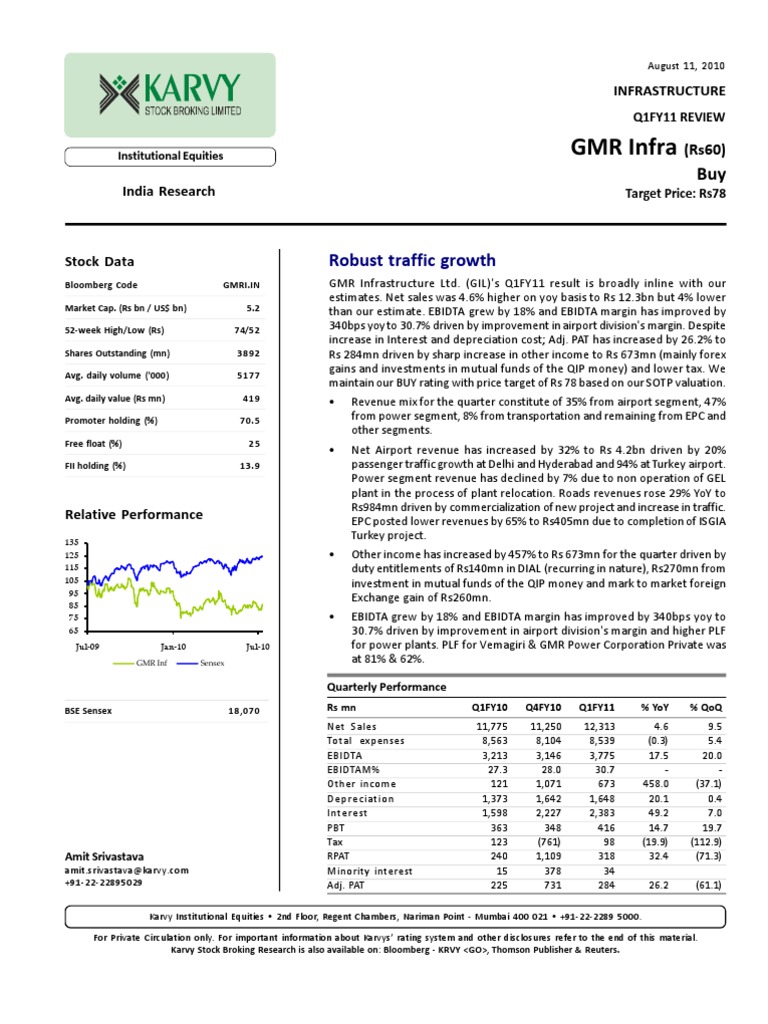 GMR Infra: Robust Traffic Growth | PDF | Financial Analyst | Valuation ...