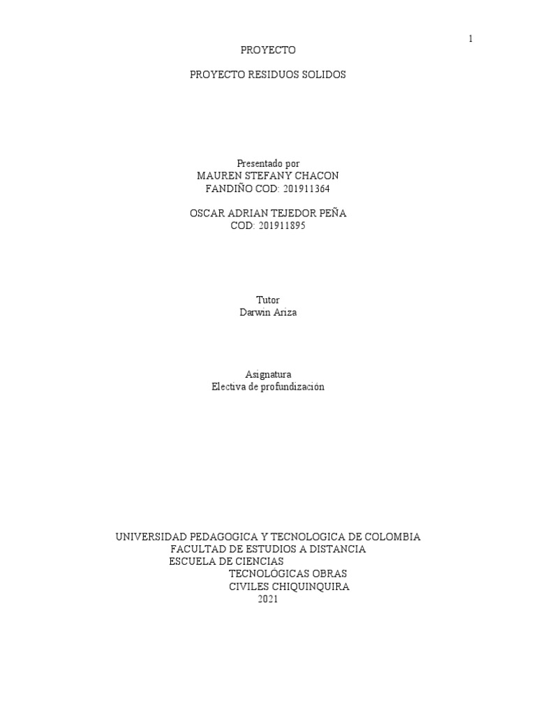 Trabajo Final Electiva-Proyecto | PDF | Residuos | Vertedero
