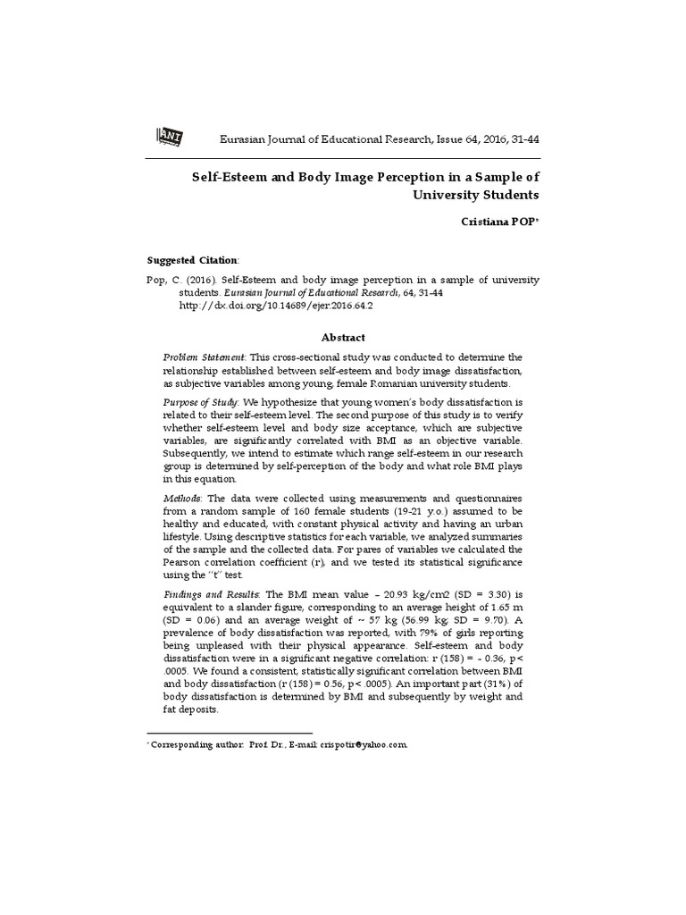 Self-Esteem & Body Image in Students | PDF | Body Mass Index | Body Image