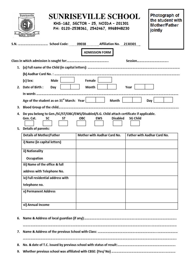 CBSE School Admission Form Template | PDF | Justice | Crime & Violence