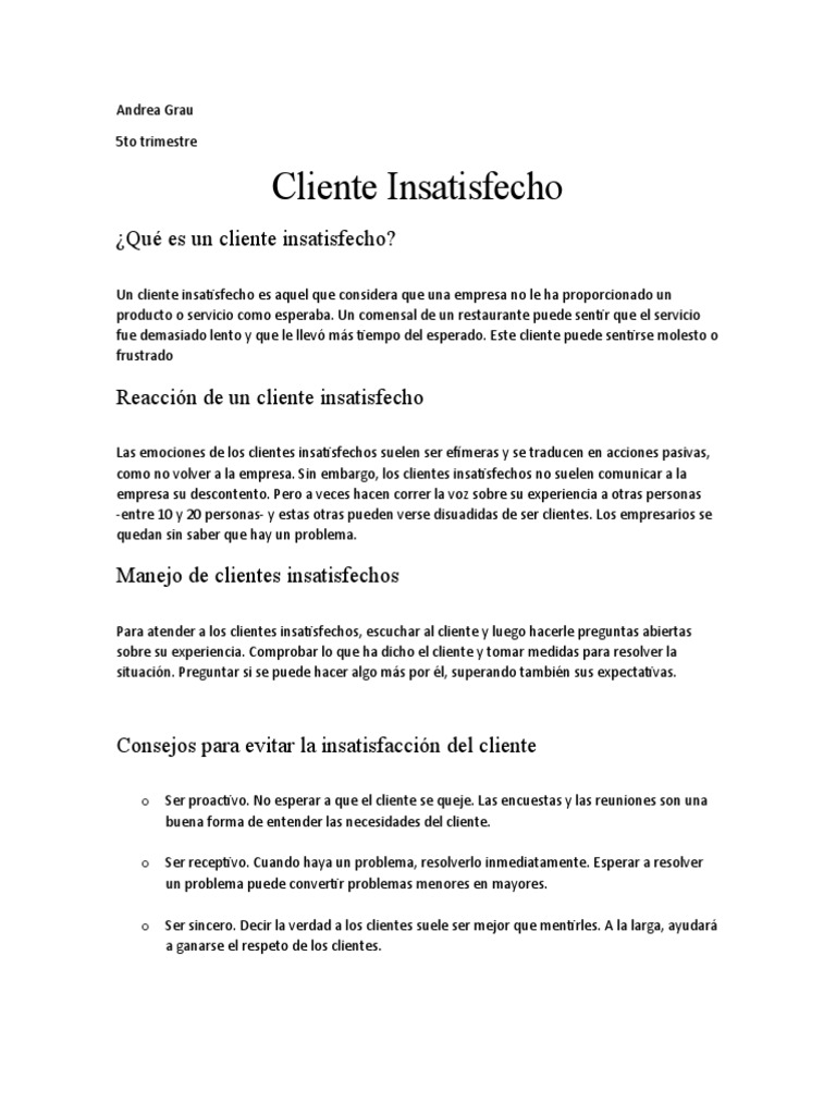 Cliente Insatisfecho | PDF | Cliente | La satisfacción del cliente
