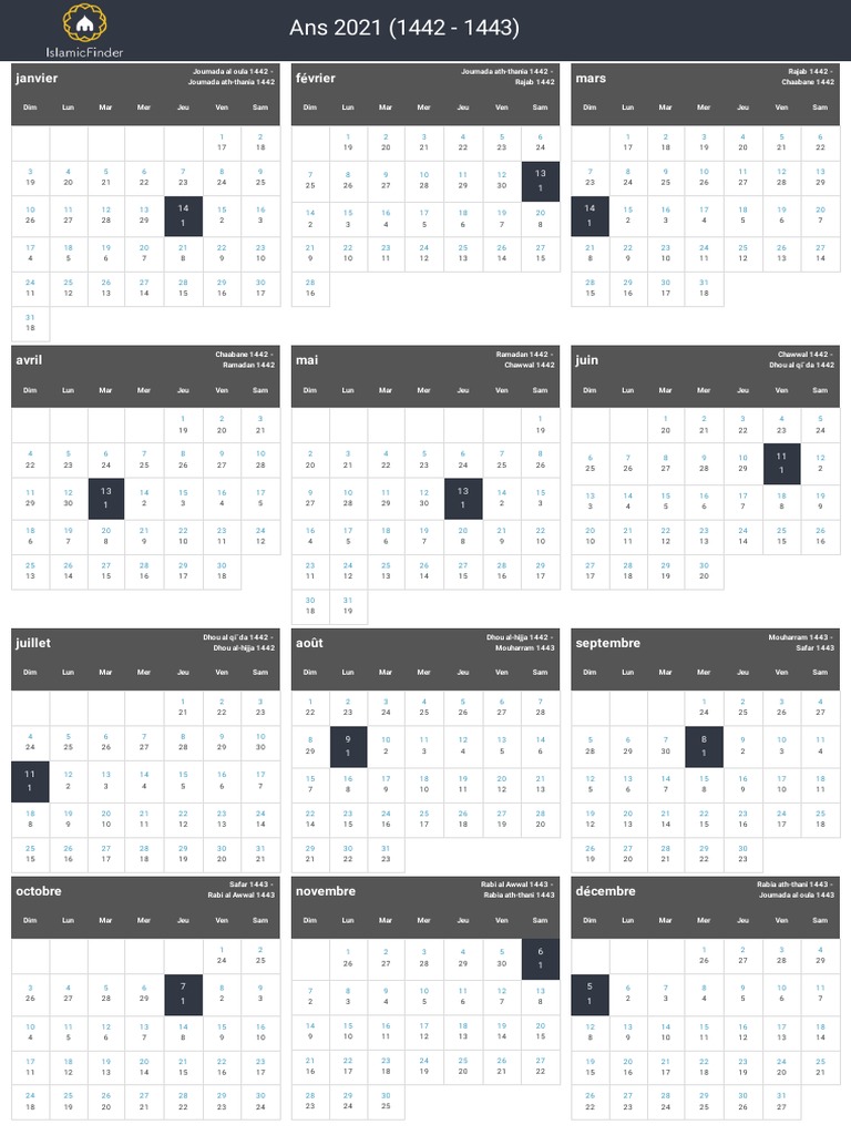 Calendrier Hijri 1442-1443 | PDF