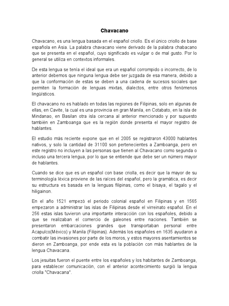 Chavacano | PDF | Lengua española | Lingüística
