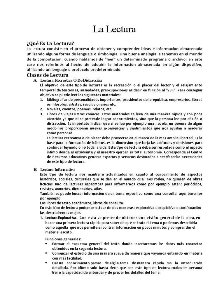 La Lectura | PDF | Comprensión | Información