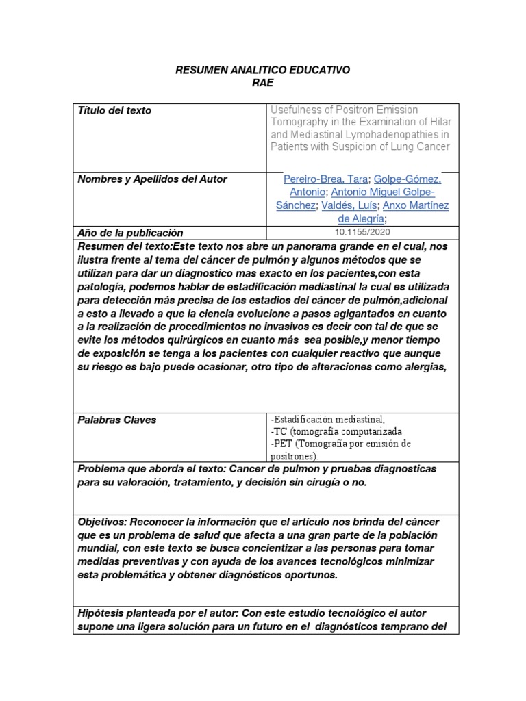 Plantilla Elaboracion Rae | PDF | Cáncer de pulmón | Cáncer