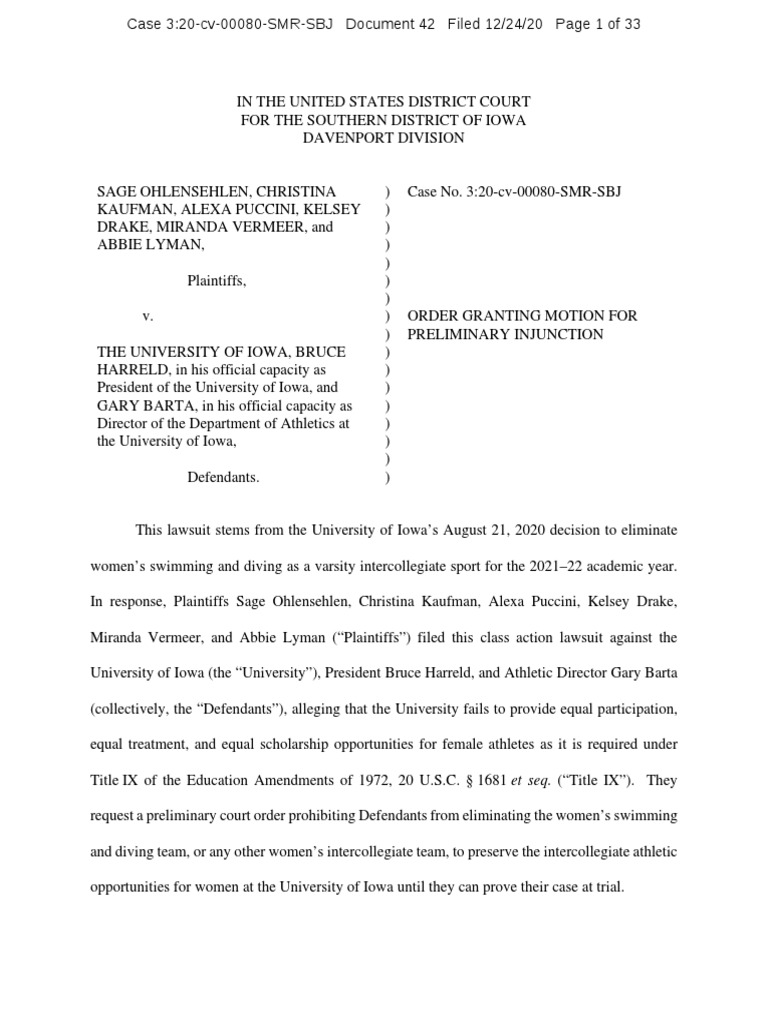 Order Preliminary Injunction Title IX | PDF | Daubert V. Merrell Dow ...