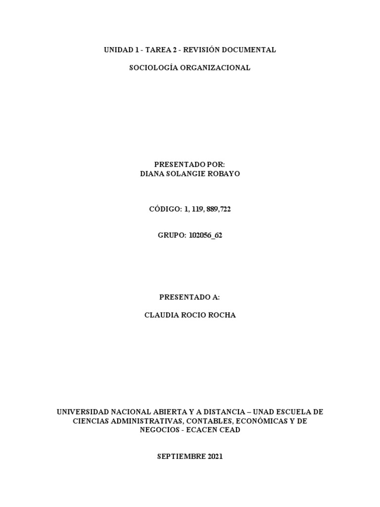 Tabla Revisión Documental Tarea 2 Sociología Organizacional | PDF | Sociología | Sicología