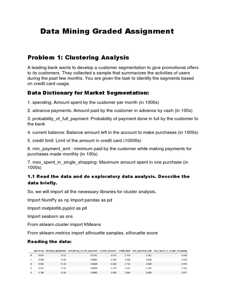 Data Mining Graded Assignment: Problem 1: Clustering Analysis | PDF | Cluster Analysis ...