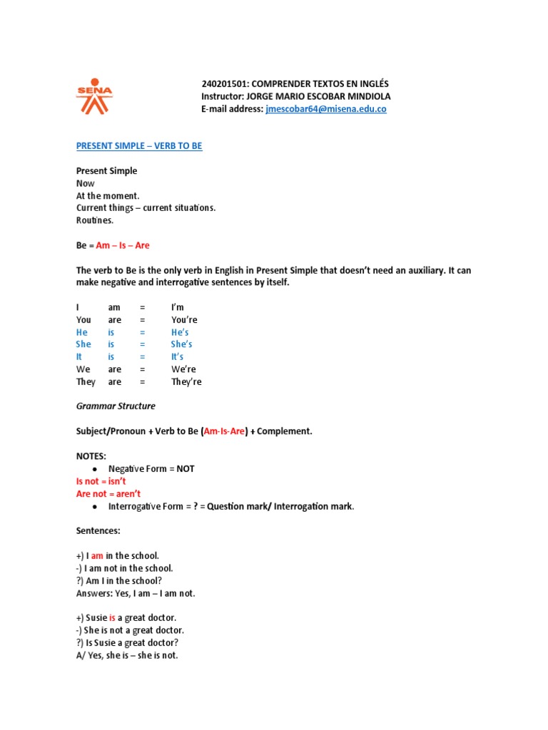 Present Simple Verb To Be | PDF