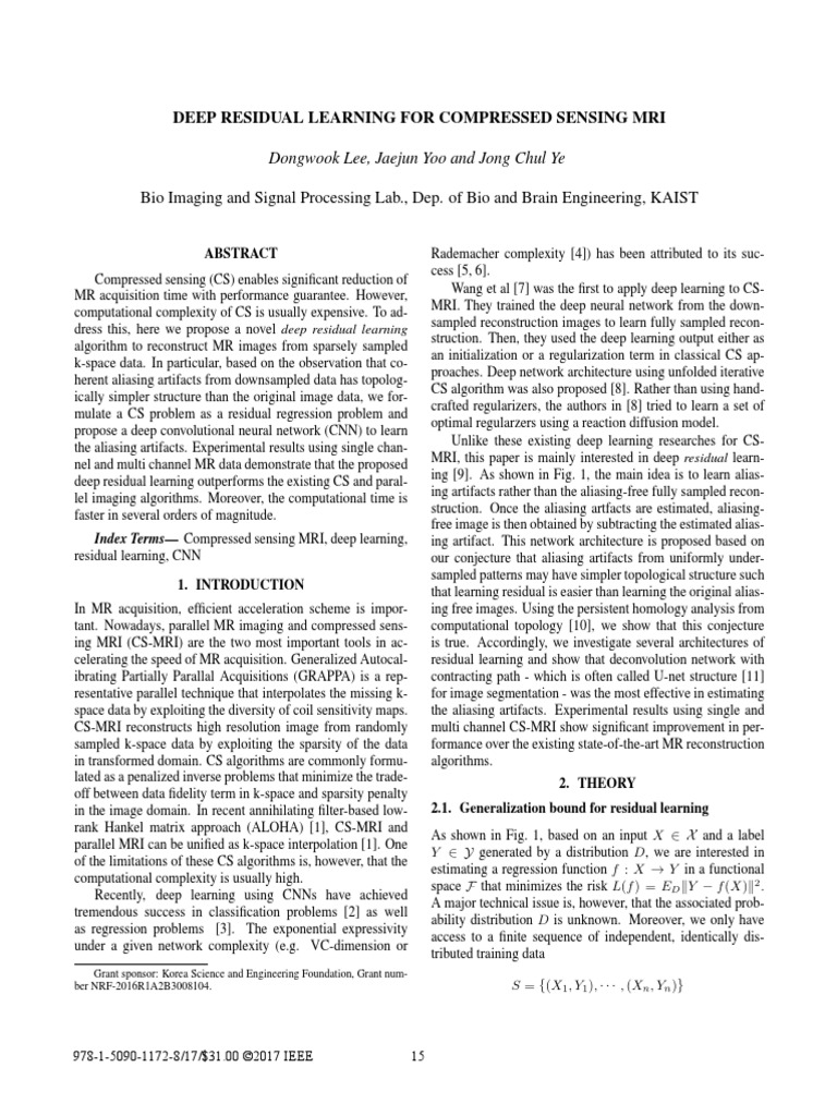 Deep Residual Learning For Compressed Sensing Mri | PDF | Deep Learning ...