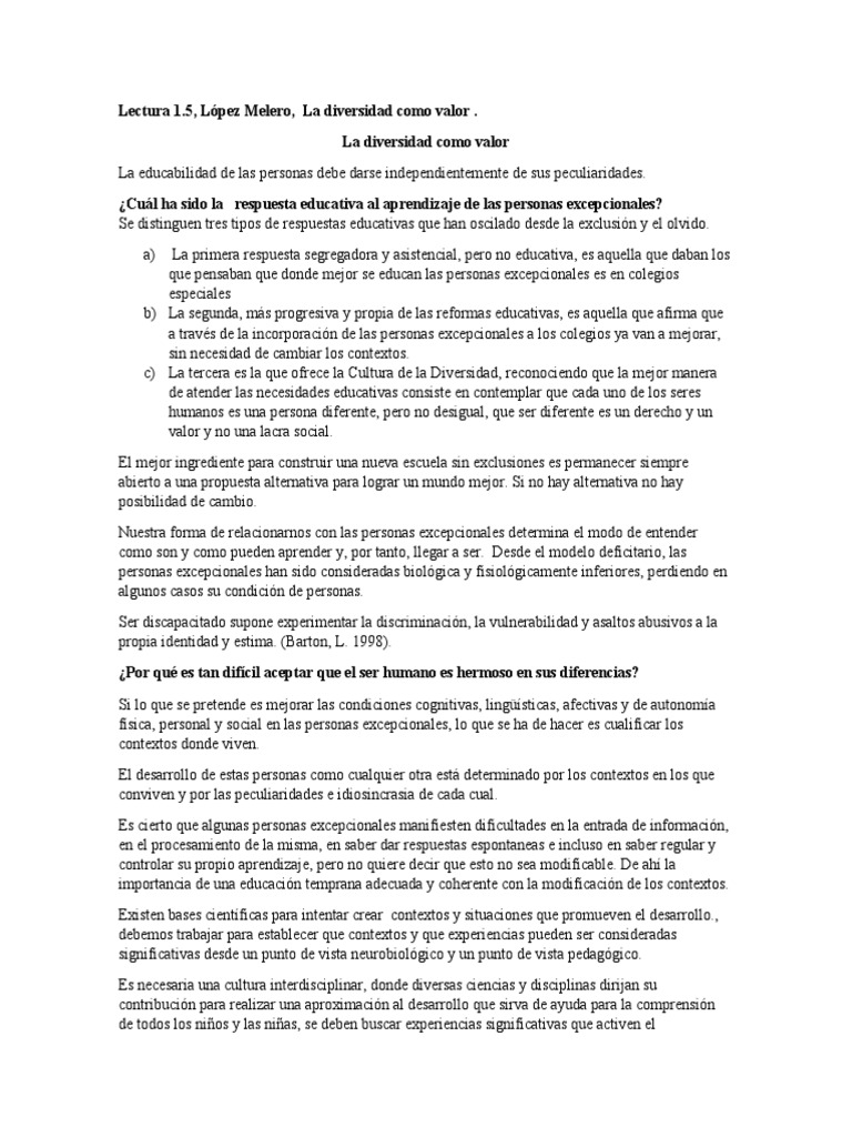 La Diversidad Como Valor. López Melero | PDF | Aprendizaje | Inteligencia
