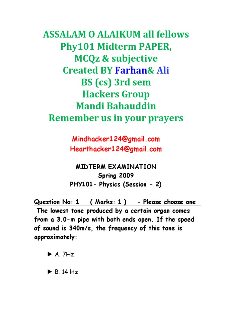 PHY101 MidTerm ByhackerzZz | PDF | Force | Momentum