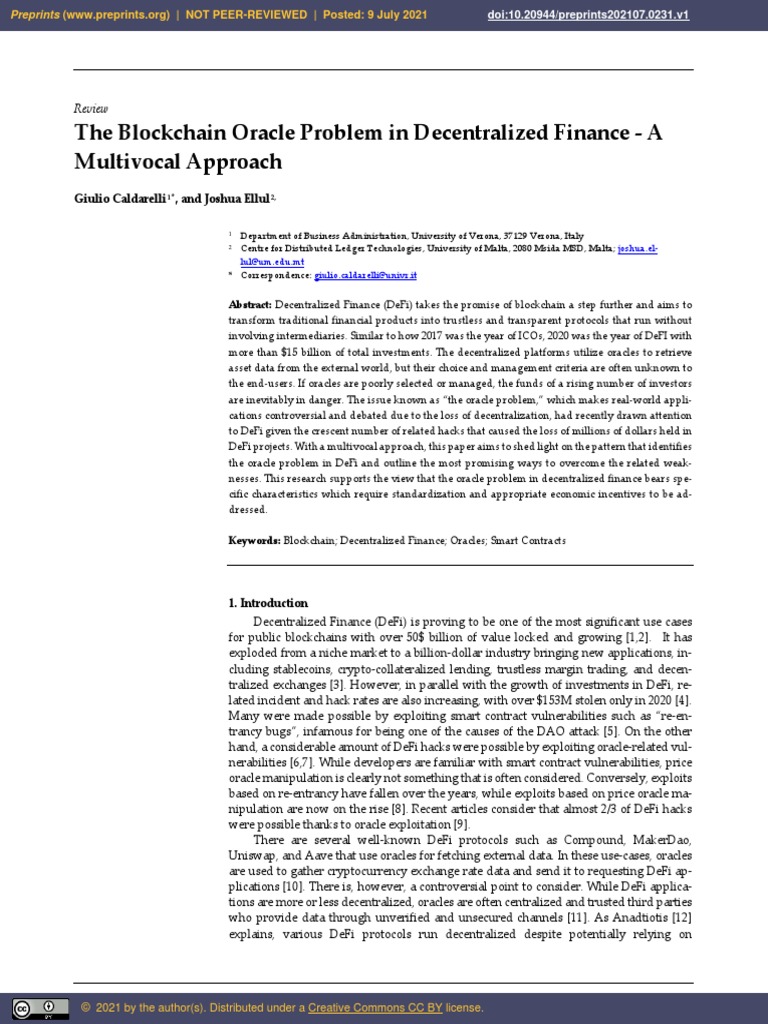 The Blockchain Oracle Problem in Decentralized Finance - A Multivocal ...