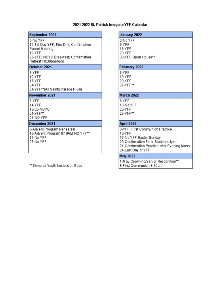 2021-2022 Yff Calendar | PDF