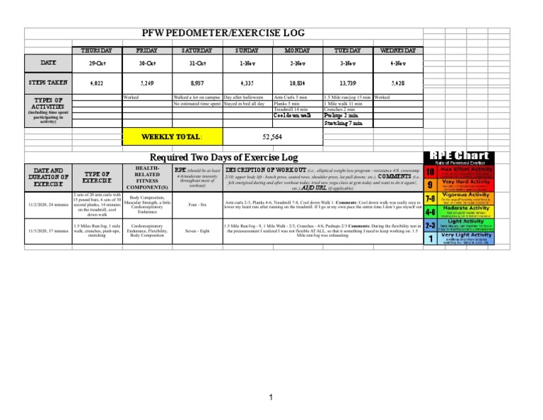 Pedometer Exercise Log Template 1 | PDF | Body Shape | Physical Fitness