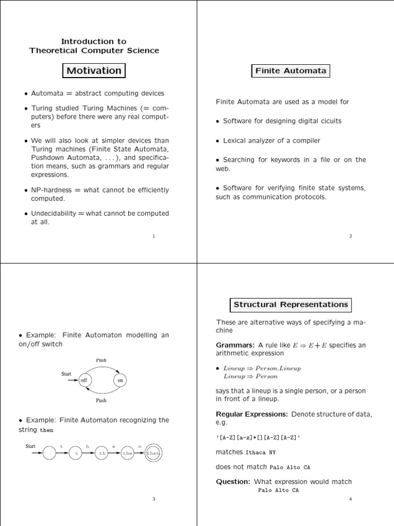 Motivation: Introduction To Theoretical Computer Science Finite Automata | PDF | String ...