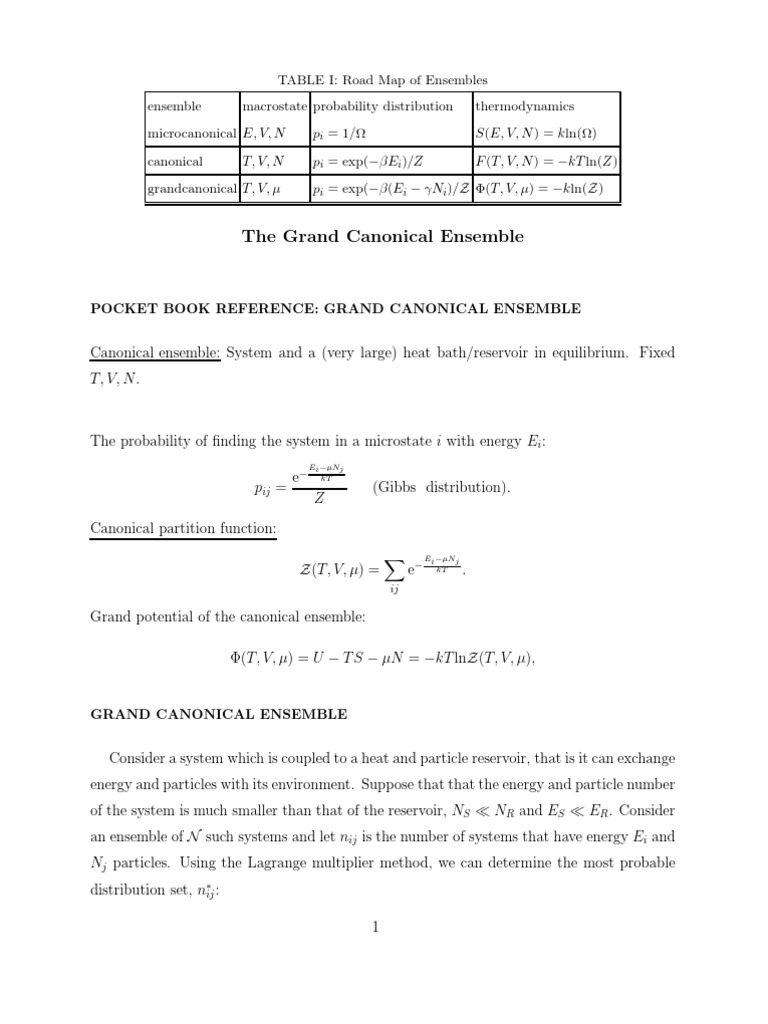 Grand Canonical Ensemble Overview | PDF | Boson | Gases