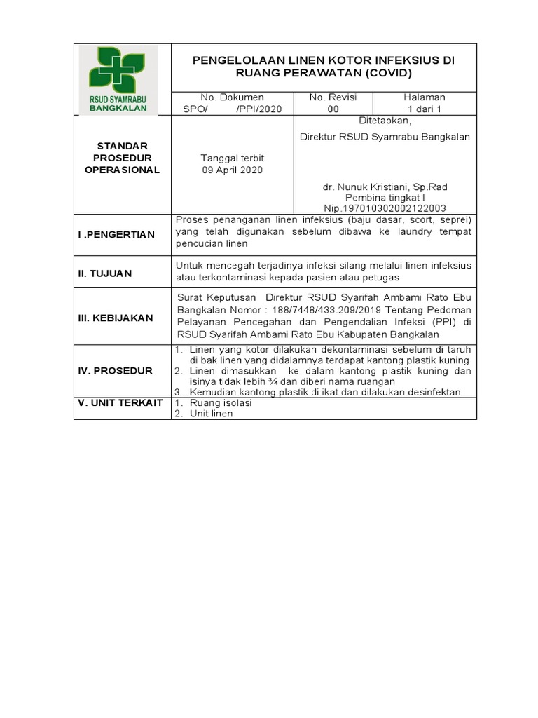 Sop Pengelolaan Linen Kotor Infeksius | PDF | Pengembangan Diri | Sains & Matematika