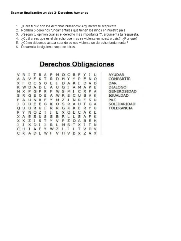 Examen sobre Derechos Humanos Unidad 3 | PDF