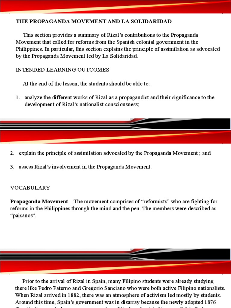Rizal's Role in Promoting Assimilation through La Solidaridad and the ...