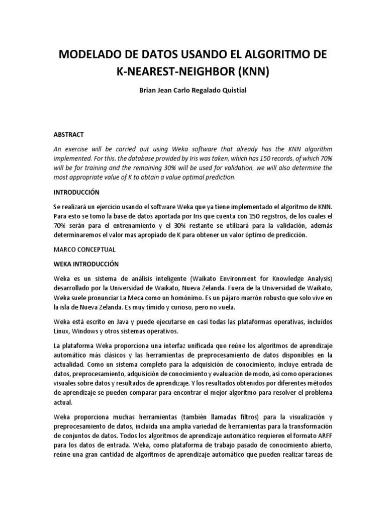 KNN: Modelado de Datos con Weka | PDF | Aprendizaje automático ...