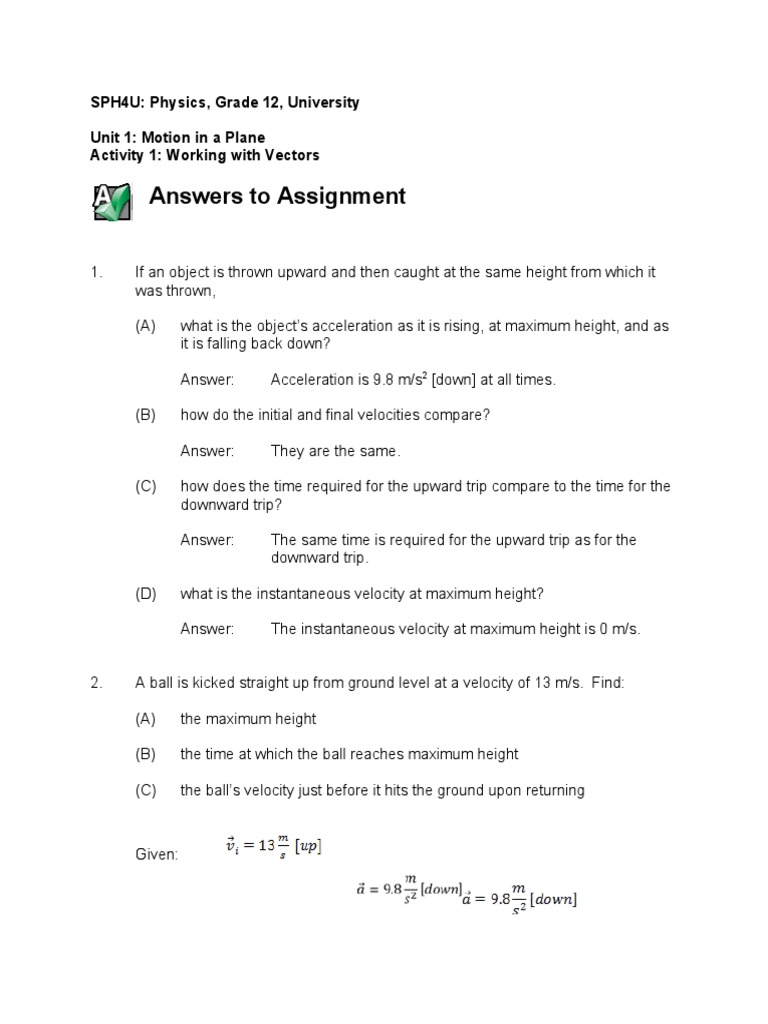 U1A3 Kinematic Answer Key | PDF