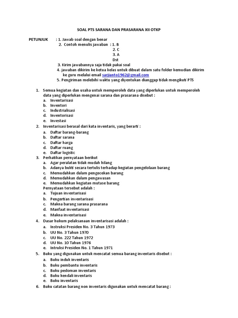 Soal Pts Sarana Dan Prasarana Xii Otkp Sep 2020 | PDF