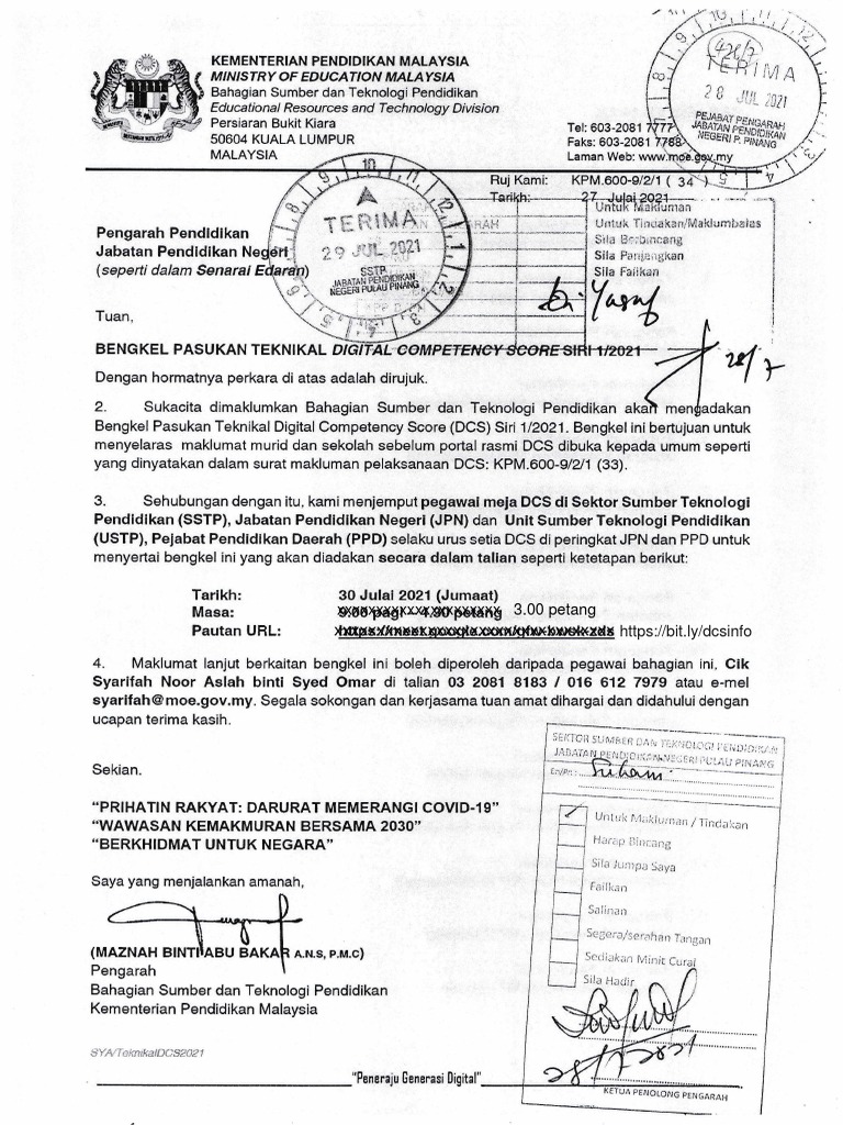 Surat Bengkel Teknikal Dcs Siri 1 2021 | PDF