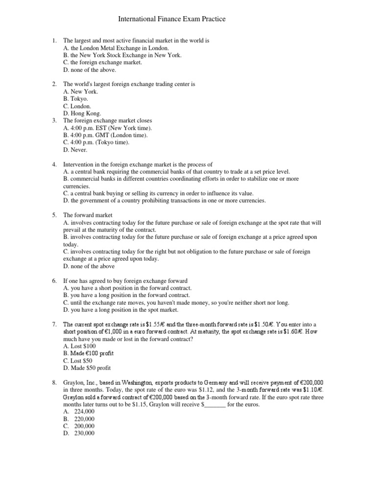 International Finance Exam Questions | PDF | Foreign Exchange Market ...