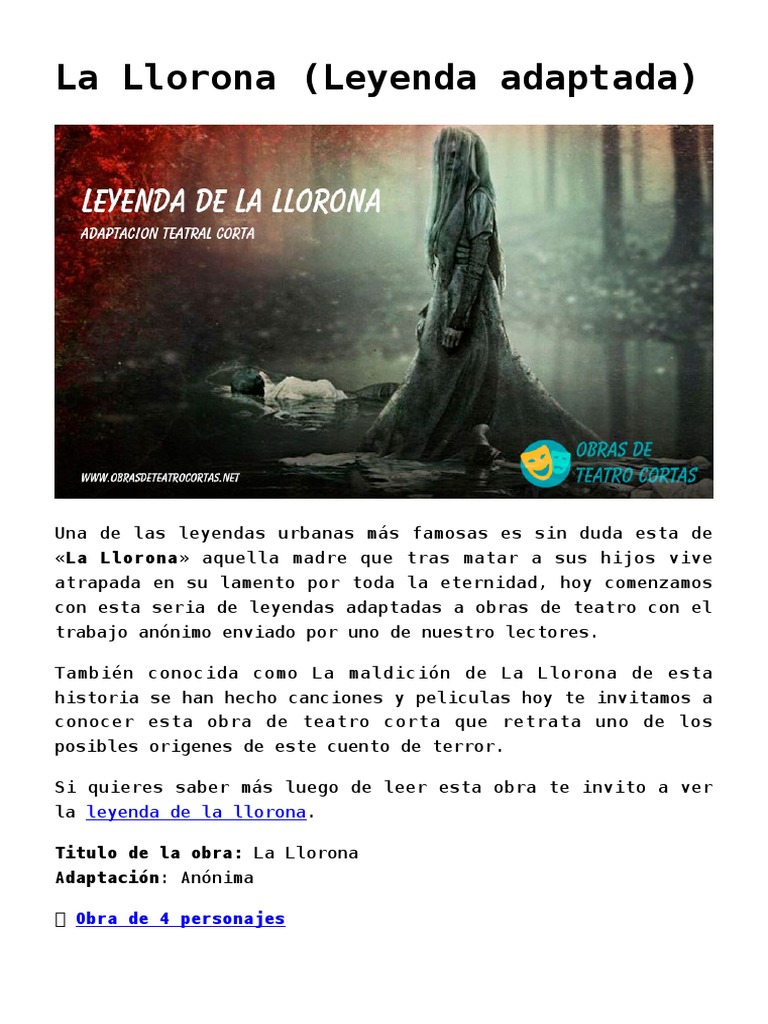 La Llorona: Una adaptación teatral de la popular leyenda ...