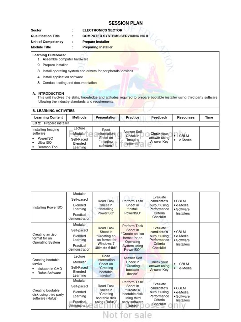 Css Coc1 Lo2 Session Plan | PDF | Booting | Installation (Computer ...