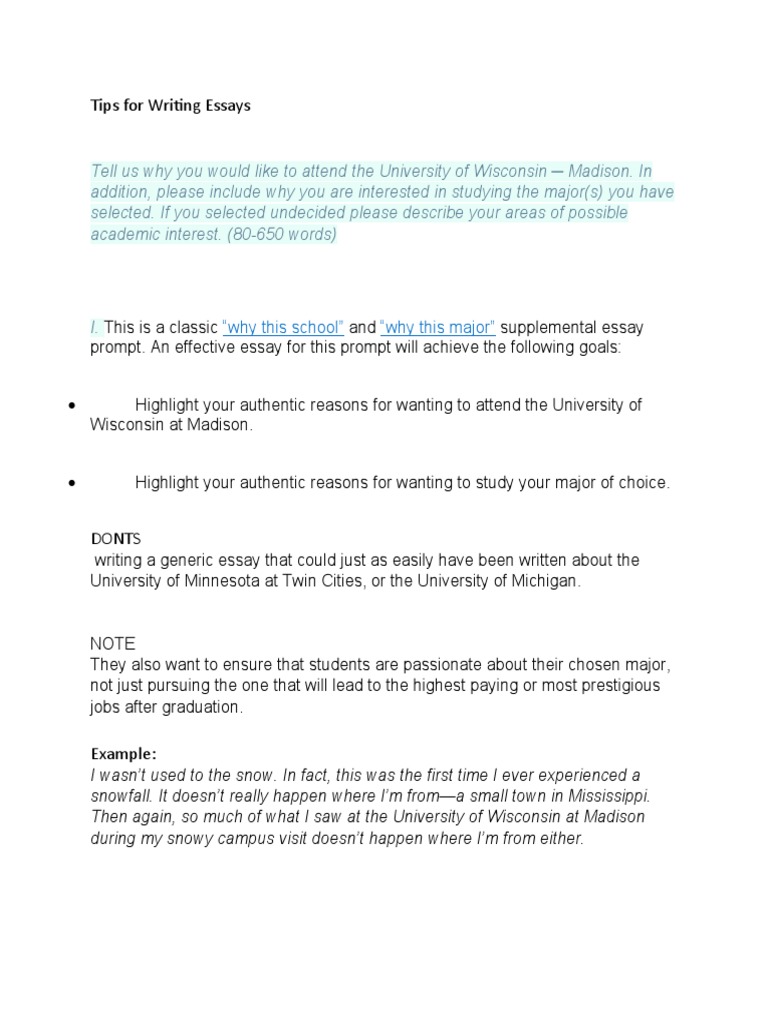 Tips For Writing Essays | PDF | University Of Wisconsin–Madison | Essays