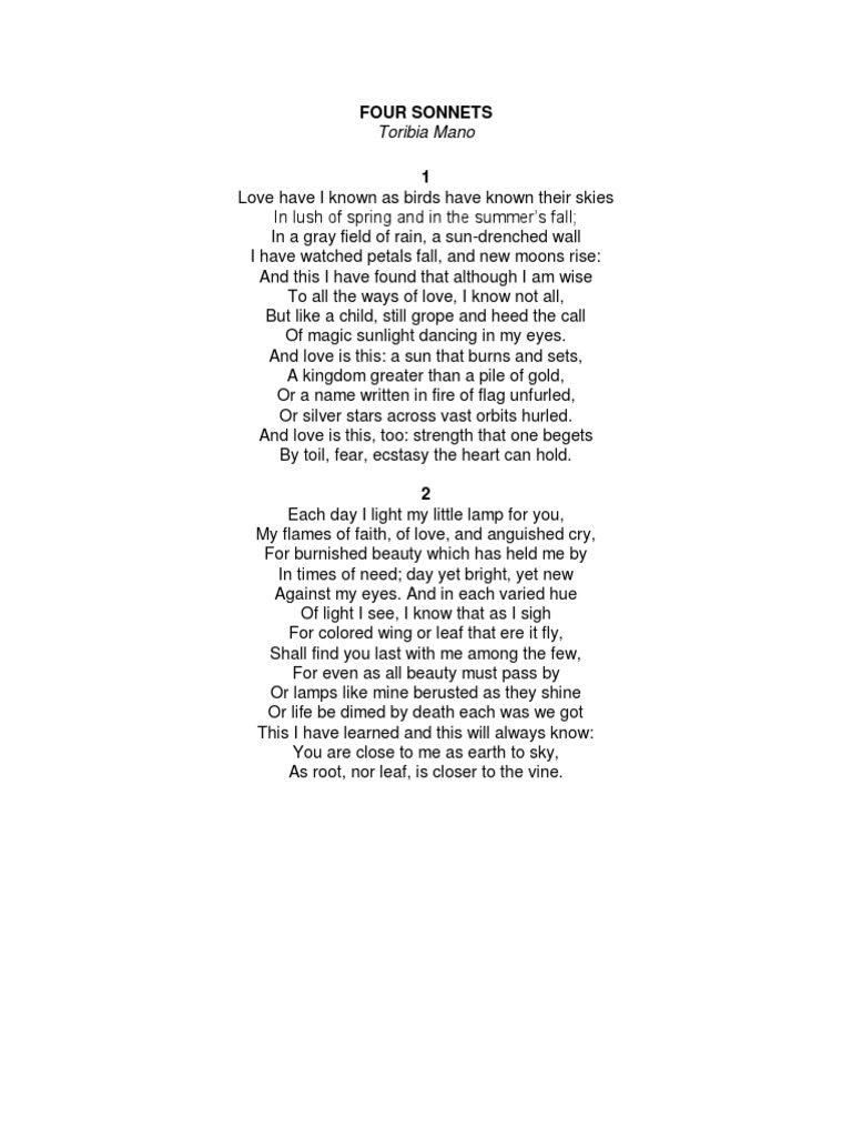 Four Sonnets: Toribia Mano | PDF