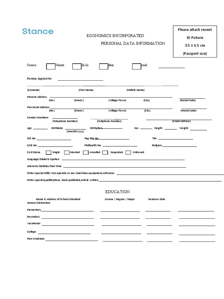 Personal Information Form Template | PDF