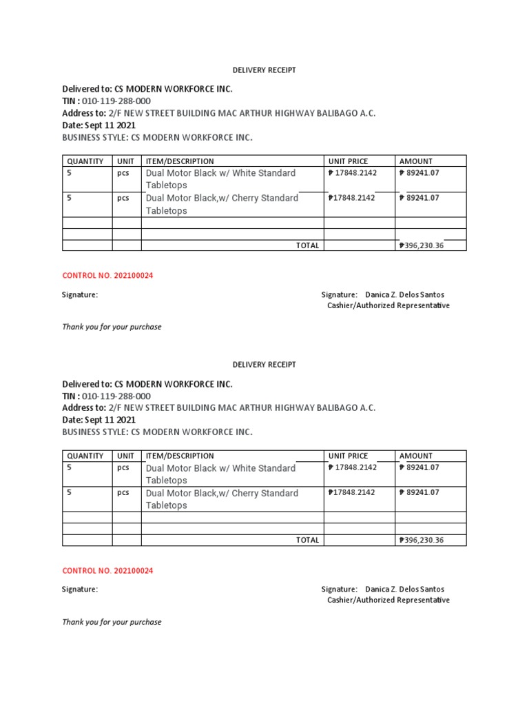 DELIVERY RECEIPT Form | PDF